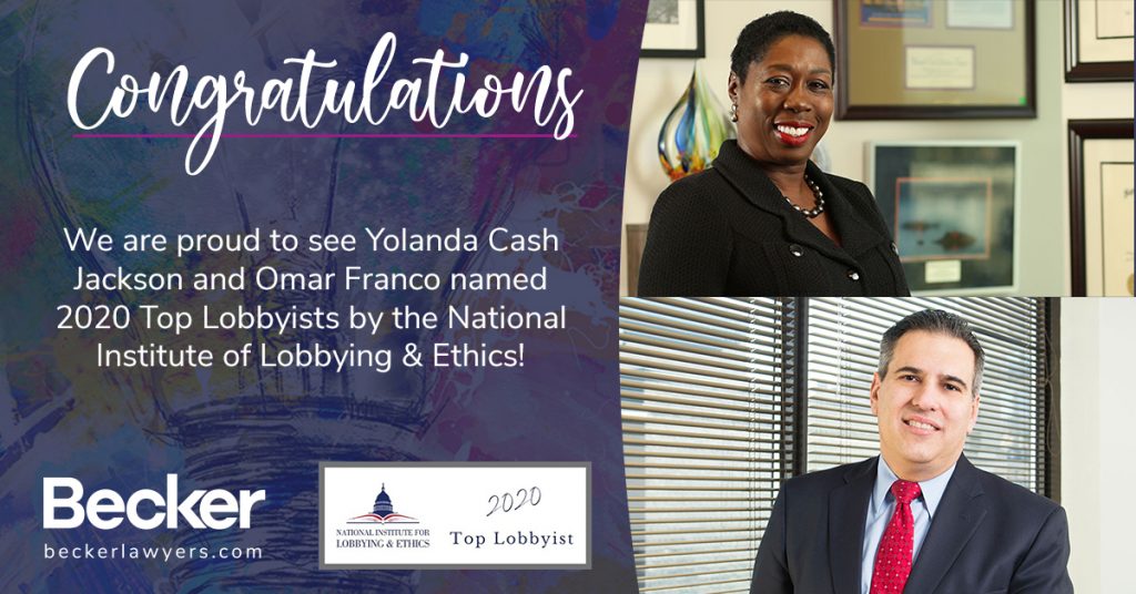 2020 Top Lobbyist Award Winners: Yolanda Cash Jackson, Omar Franco | Becker